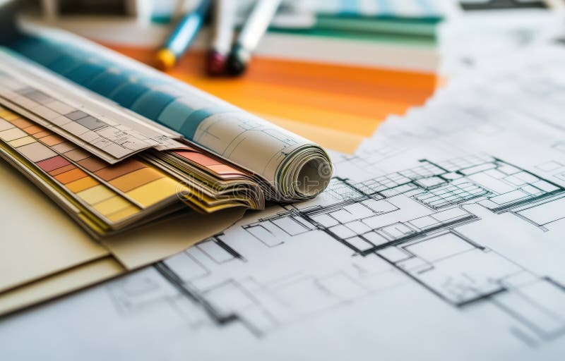 Various Blueprints Meticulously Stacked Large Table Stock Photos - Free ...