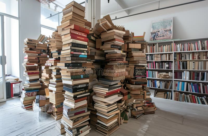 Various Books are Arranged in a Pile. There are a Lot of Different ...