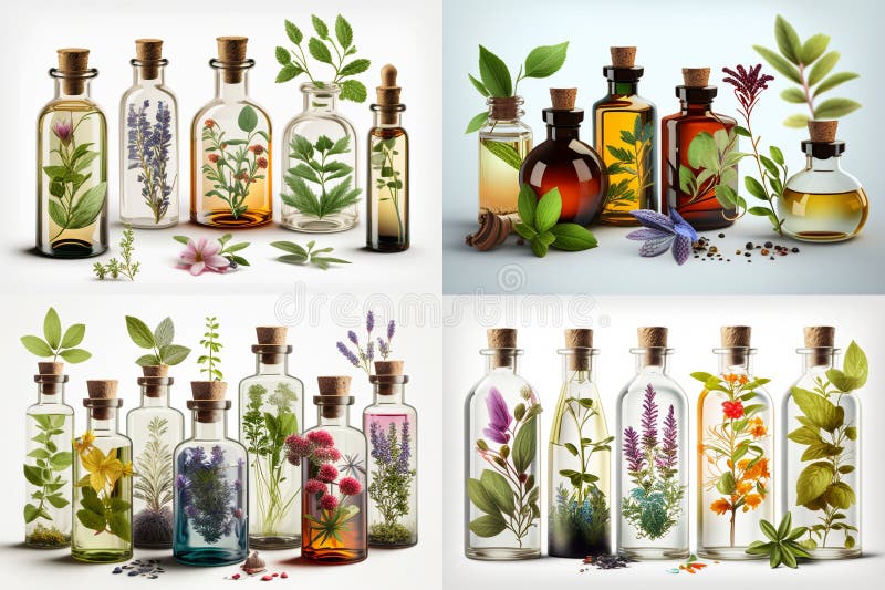 Various Bottle of Essential Oils and Essences of Fresh, (Created with ...