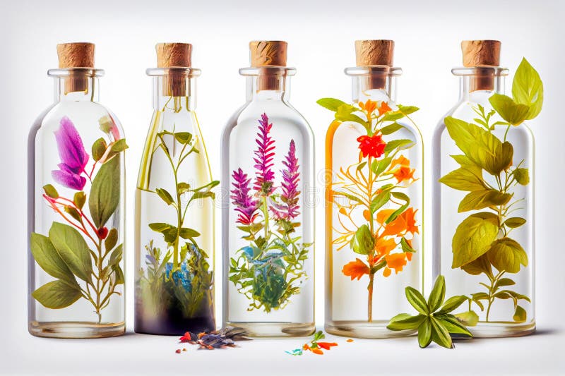 Various Bottle of Essential Oils and Essences of Fresh, (Created with ...