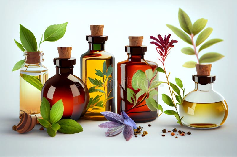 Various Bottle of Essential Oils and Essences of Fresh, (Created with ...