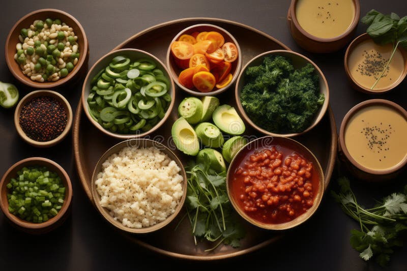 Various Bowls of Food are Arranged on a Table Stock Illustration ...