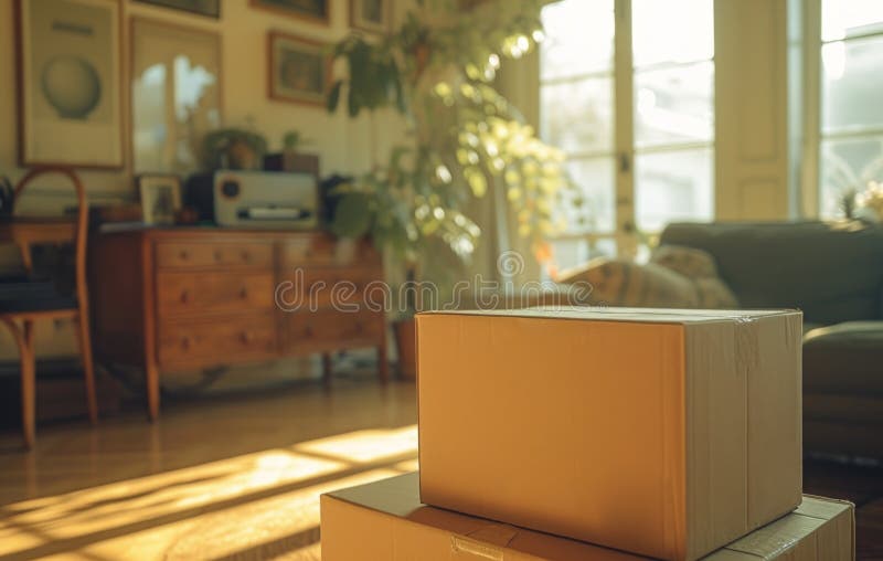 Various Boxes Arranged in a Living Room, Moving Day Image Stock ...