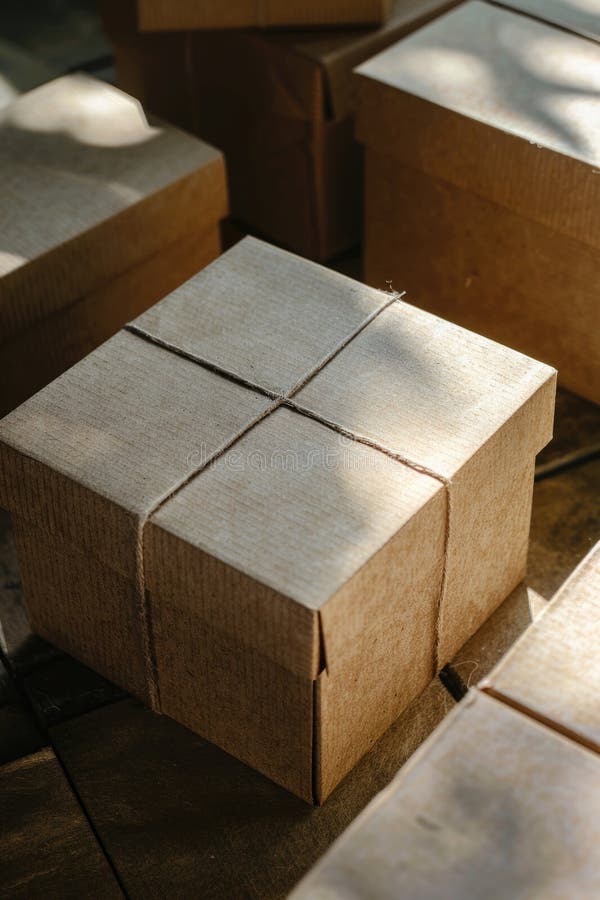 Various Boxes Arranged Neatly on a Wooden Floor. Perfect for Packaging ...