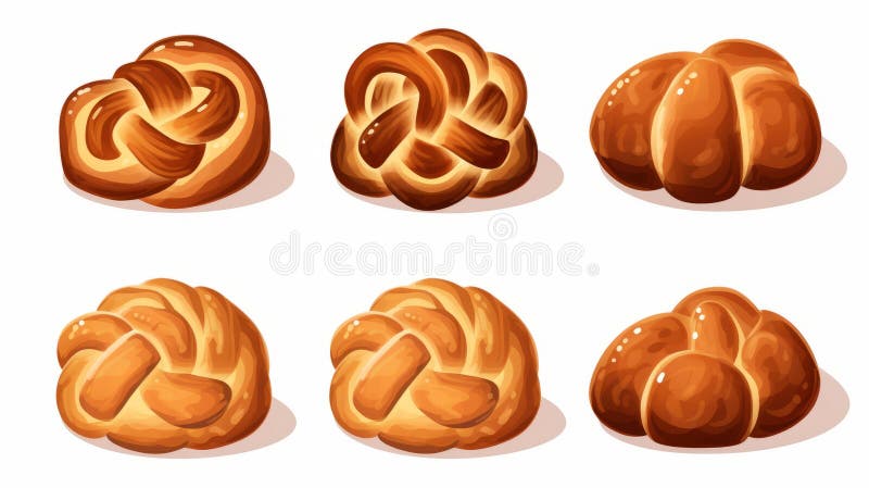 Various Braided Bread Styles, Cartoon Graphic, White Background ...