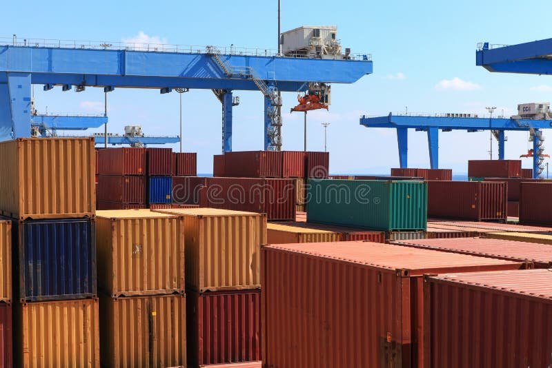 Various Brands and Colors of Shipping Containers Stock Photo - Image of ...