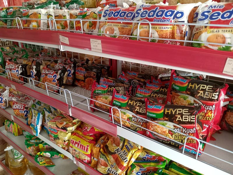 Various Brands of Instant Noodles are Displayed on Shop Shelves ...