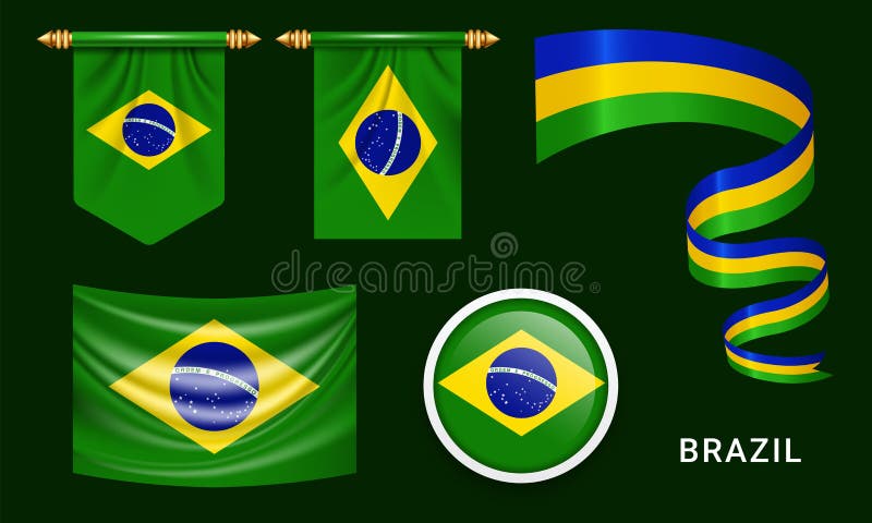 Various Brazil Flags Set Isolated on White Background Stock ...
