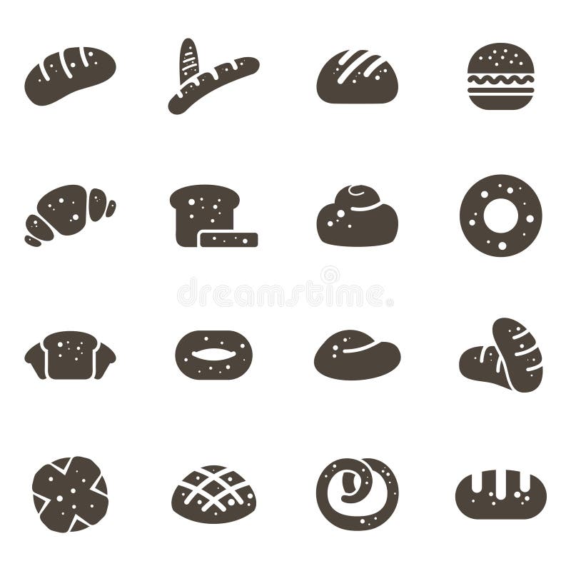 Various Bread Bakery Simple Icon Collection Stock Vector - Illustration ...