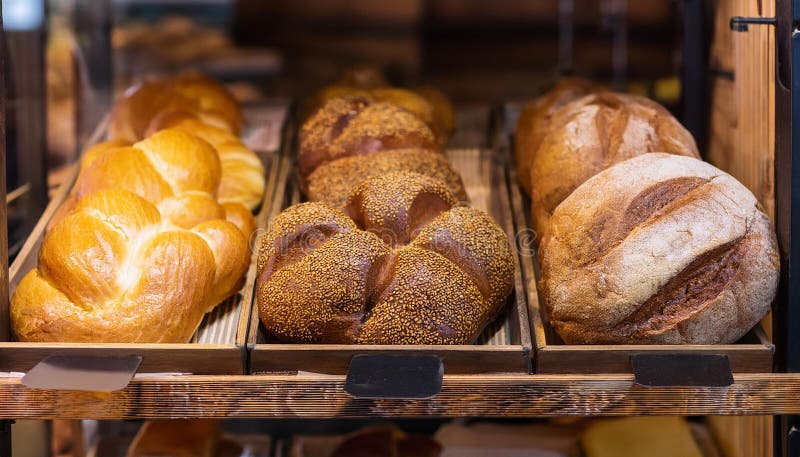 Various Bread Type on Shelf. Bakery Shop Concept Stock Illustration ...