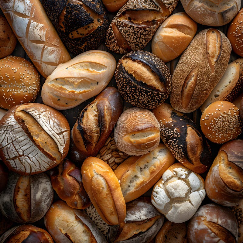 Various Bread Types Displayed on Table, Ranging from Whole Grain To ...