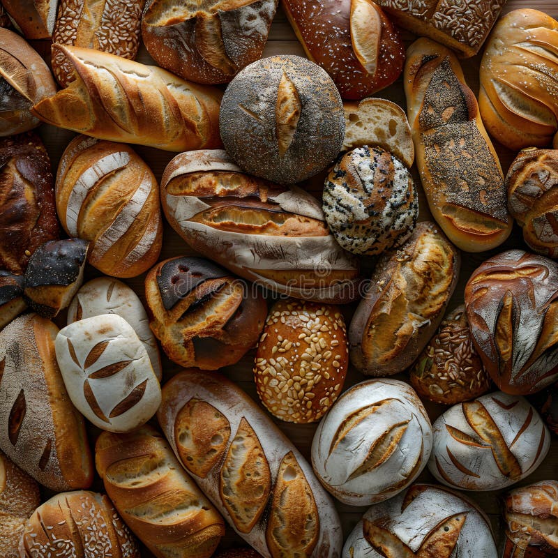 Various Bread Types Stacked, Showcasing Food Diversity and Patterns in ...