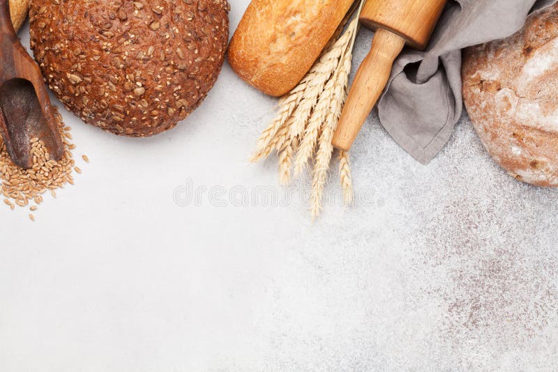 Various Bread with Wheat and Cooking Utensils Stock Image - Image of ...