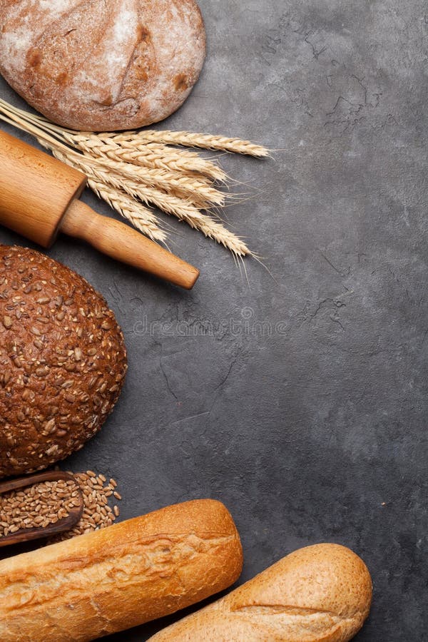 Various Bread with Wheat, Flour and Cooking Utensils Stock Image ...
