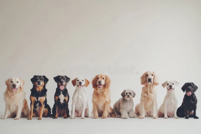 Various Breeds and Sizes of Dogs Sit Contentedly in a Studio ...
