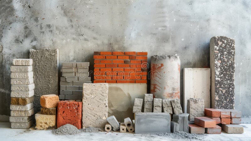 Various Building Materials Arranged in a Row Stock Photo - Image of ...