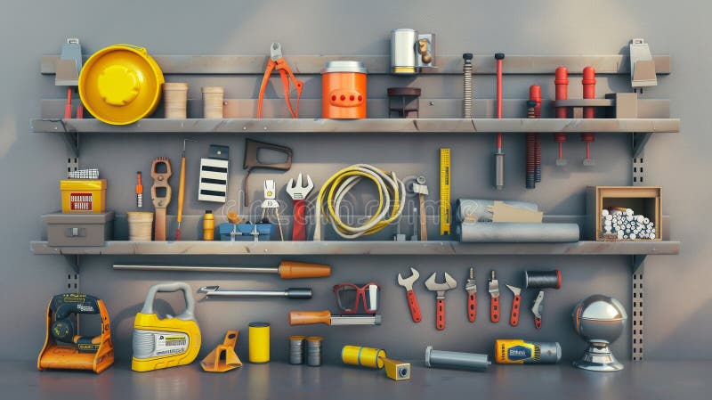 Various Building Materials and Tools Displayed on a Well-organized ...