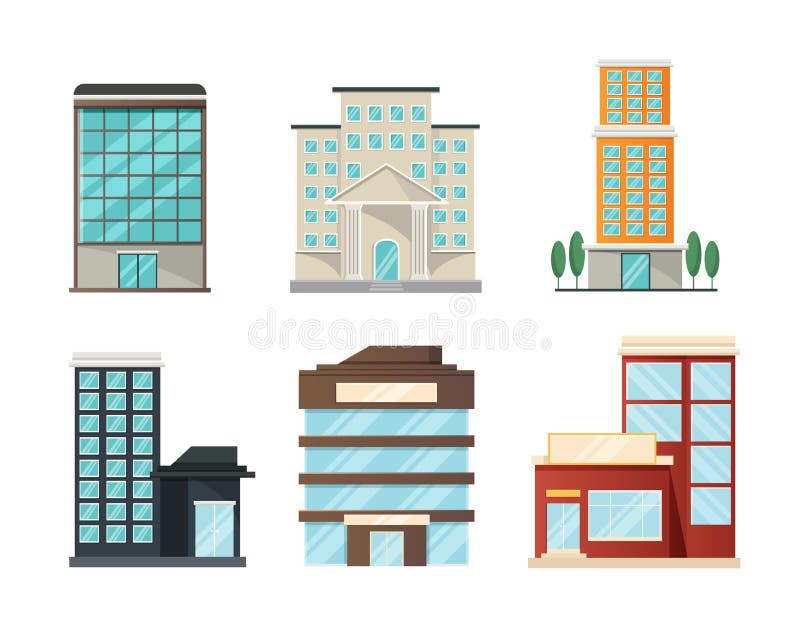 Various Buildings Flat Design Vector Illustration Stock Vector ...