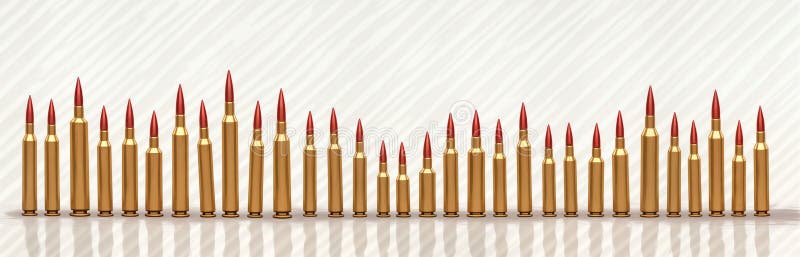 Various Bullets of Different Calibers, Sizes Arranged in Row on ...