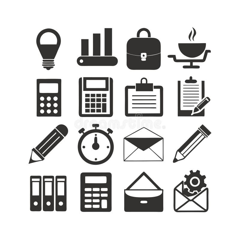 Set of Business and Office Icons Illustrating Work and Management ...