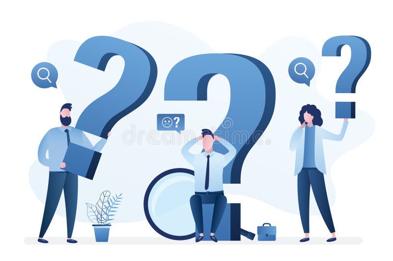 Various Business People with Big Question Marks. Employees Needs Help ...