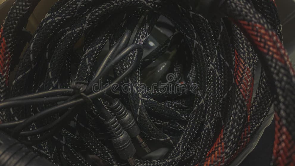 Various Cables in a Box with Rag Braid Stock Photo - Image of metal ...