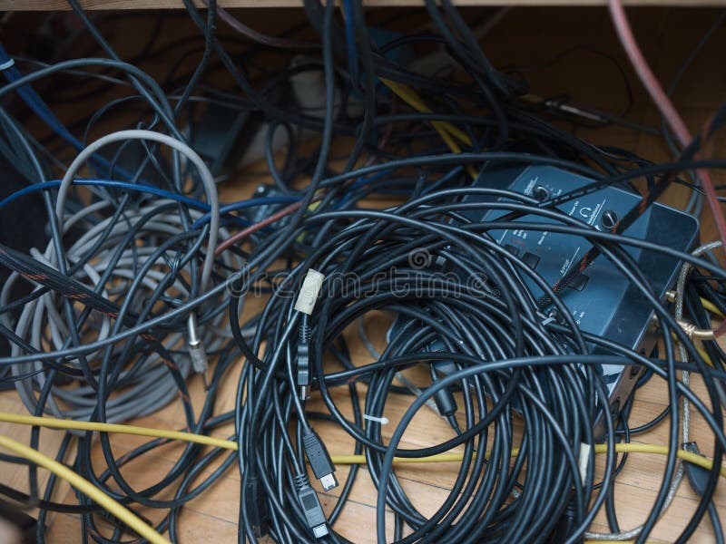 Cables in mess stock photo. Image of chaos, mess, floor - 132267916
