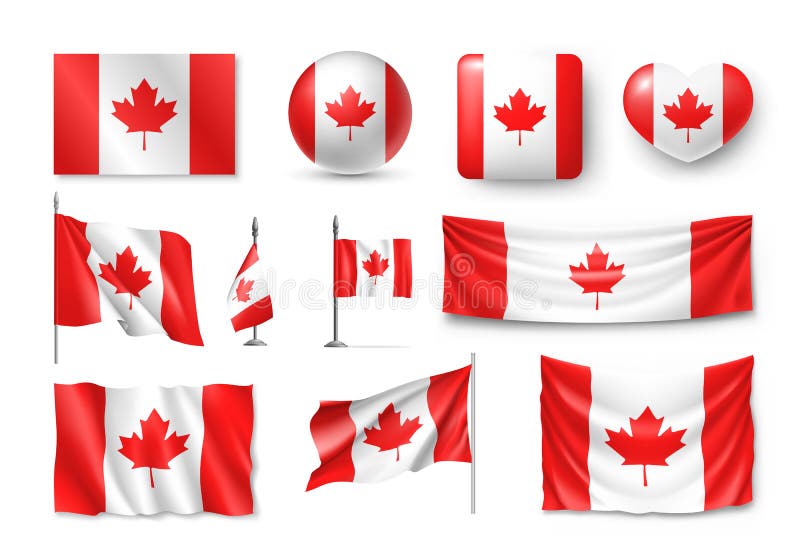 Various Canada Flags Set Isolated on White Stock Vector - Illustration ...