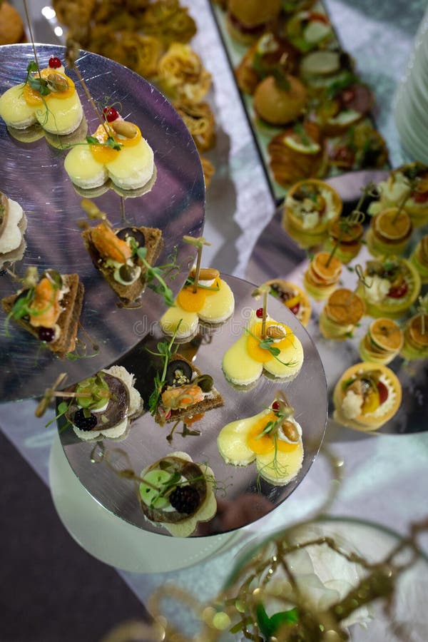 Various Canapes on the Buffet Table at the Hotel Stock Image - Image of ...