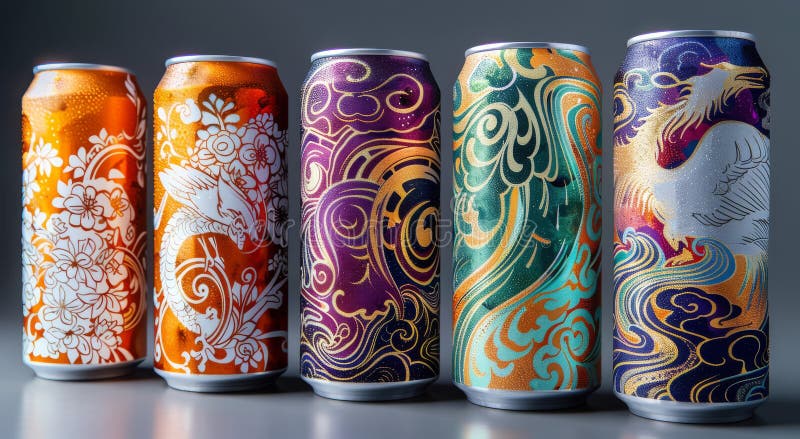 Group of Cans with Different Designs Stock Image - Image of ...
