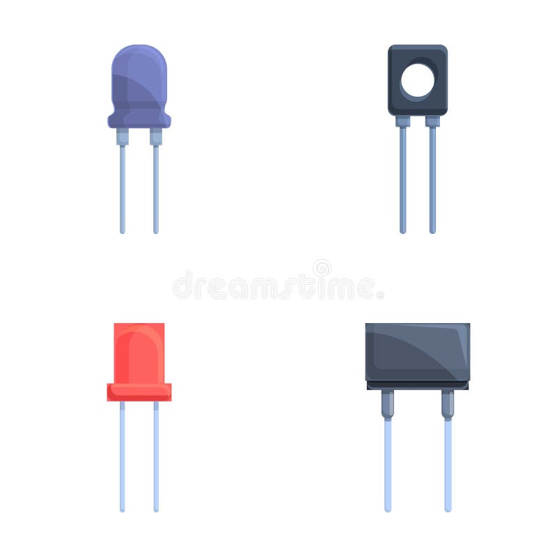 Various Capacitor Icons Set Cartoon Vector. Capacitor and Transistor ...