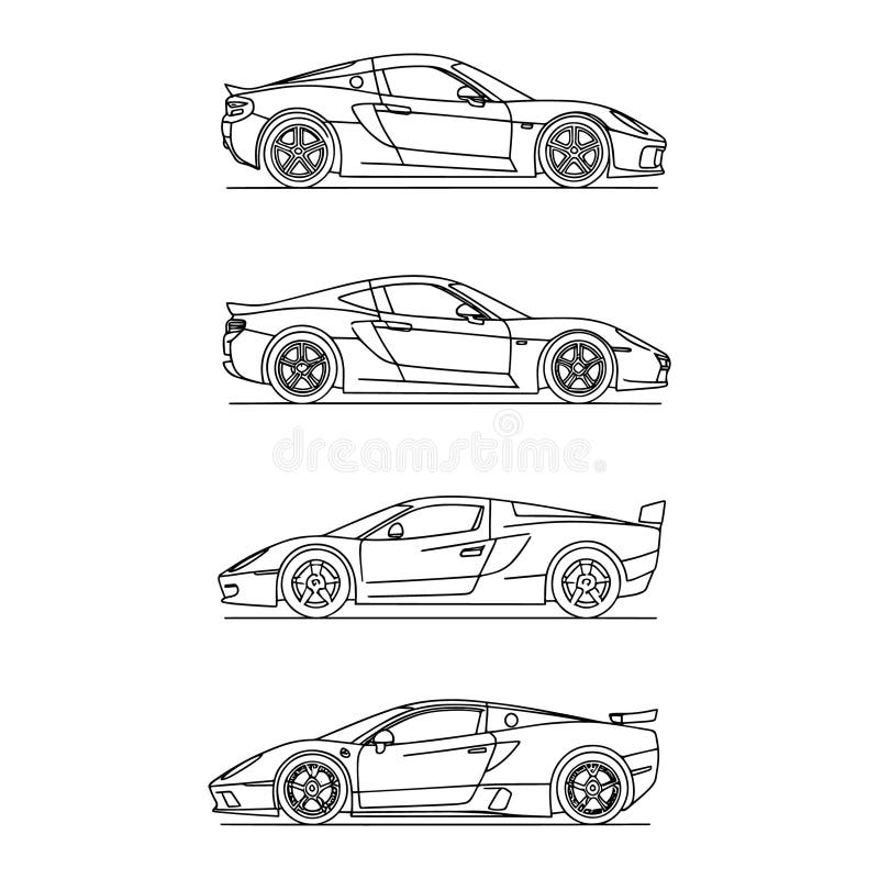 Various Car Front and Side Views in Outline Style Stock Vector ...