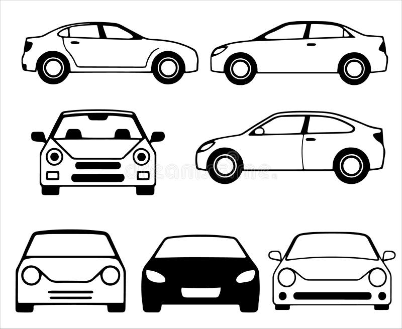 Various Car Front and Side Views in Outline Style Stock Vector ...