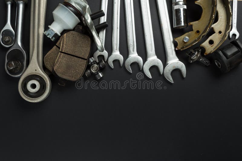 Various Car Parts and Tools Stock Photo - Image of black, element ...