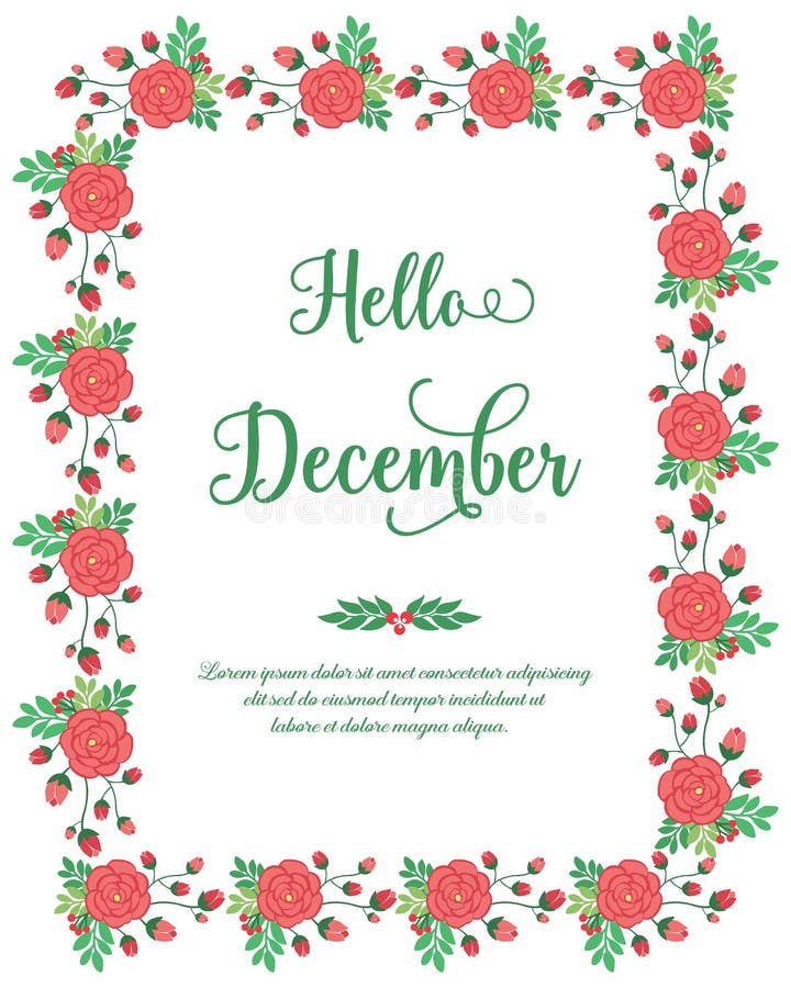 Various Card Hello December, with Design Style of Red Flower Frame ...