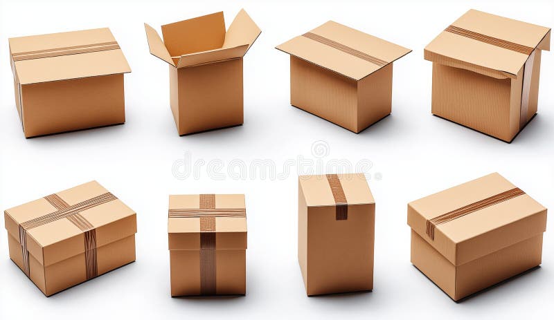 Various Cardboard Boxes in Different Positions and States, Showing ...