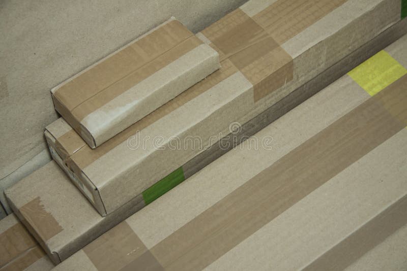 Various Cardboard Boxes with Labels Packed for Shipment. Stock Image ...