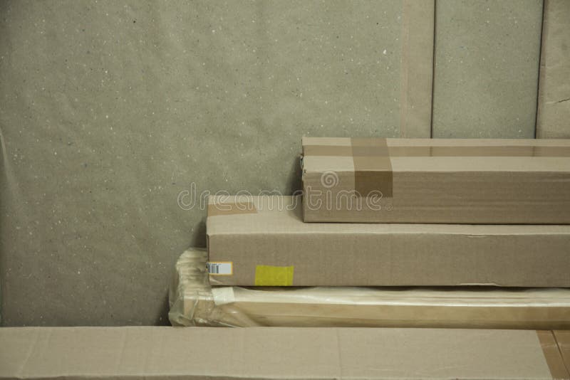 Various Cardboard Boxes with Labels Packed for Shipment. Stock Photo ...