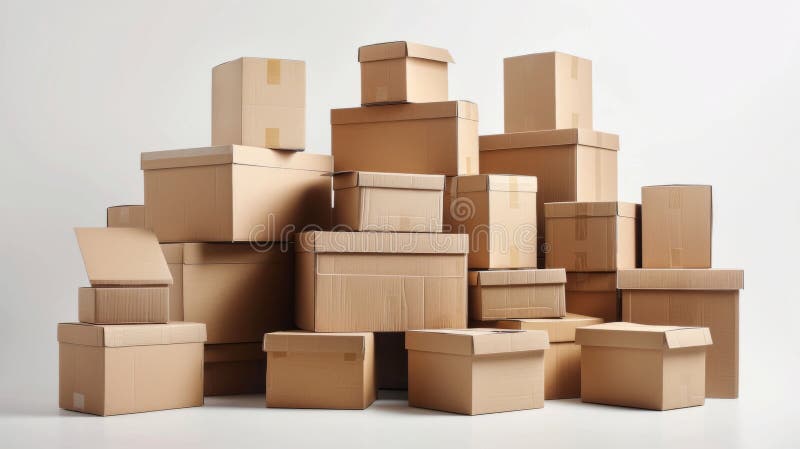 Various Cardboard Boxes for Shipping, Isolated on White Background, in ...