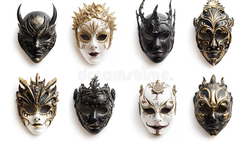 Various Carnival Masks Isolated on White, Set Stock Image - Image of ...