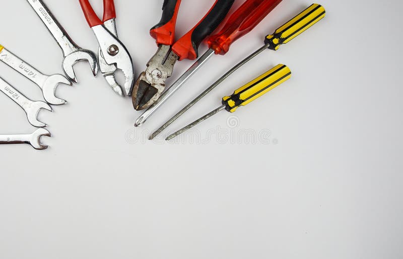 Various Carpentry, Repairing, DIY Tools on White Background Stock Image ...