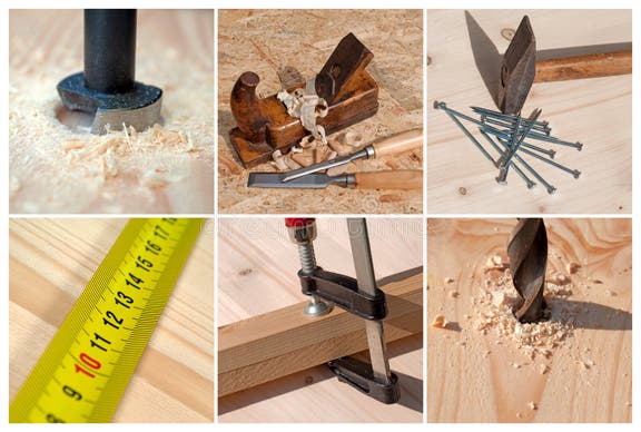 Various Carpentry Tools in a Collage Stock Image - Image of making ...
