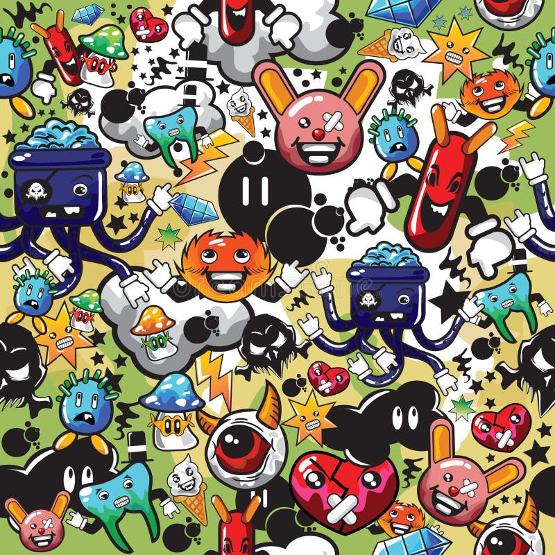 Various Cartoon Characters Background. Vector Illustration Decorative ...