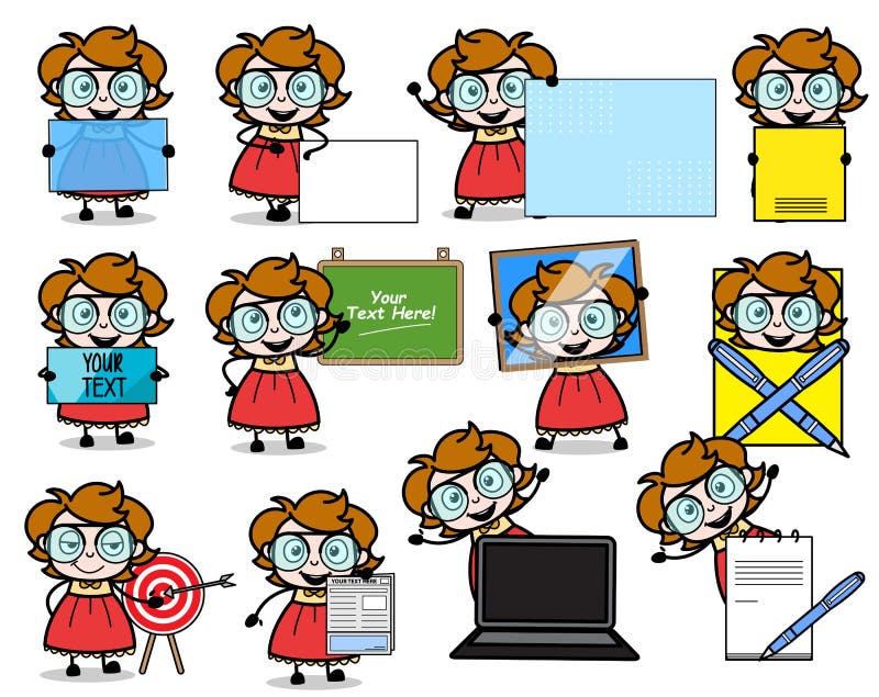 Various Cartoon Concepts of Intelligent Girl - Set of Concepts Vector ...