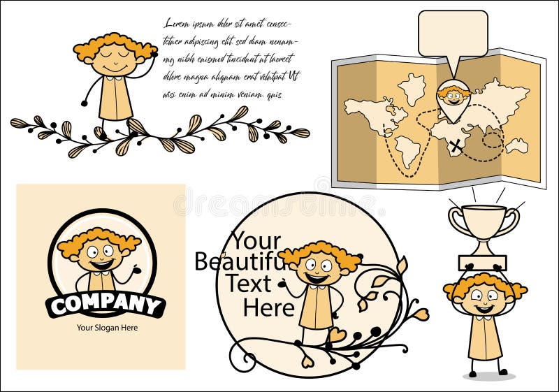 Various Cartoon Concepts of Office Lady - Set of Retro Concepts Vector ...