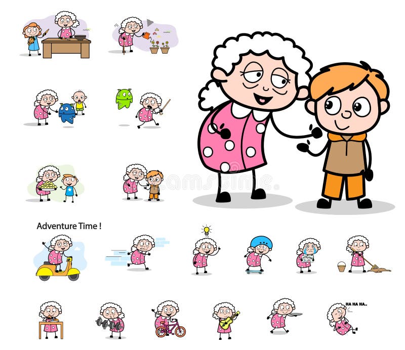Various Cartoon Old Granny - Set of Concepts Vector Illustrations Stock ... Various Cartoon Old Granny - Set of Concepts Vector Illustrations Stock ...