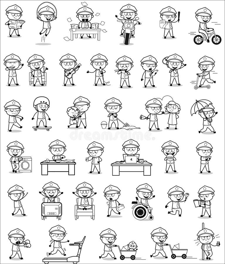 Various Cartoon Policeman Cop Character - Different Concepts Vector ...