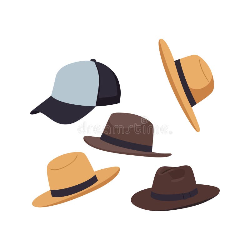 Various Casual and Formal Hats Collection in Flat Style Isolated on ...