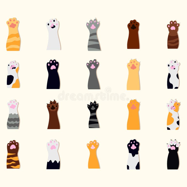 Various Cat Paw Prints in Different Colors Stock Illustration ...