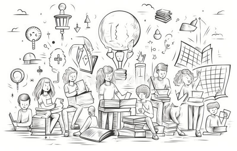 Various Character Doodle Illustration of People Finding Creative Ideas ...